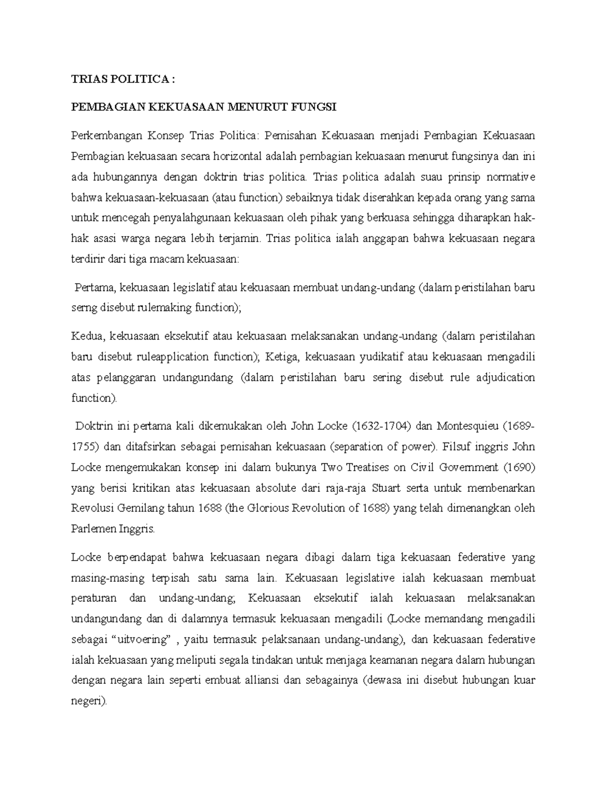 Trias Politica - Pembagian Kekuasaan Menurut Fugsi - TRIAS POLITICA ...