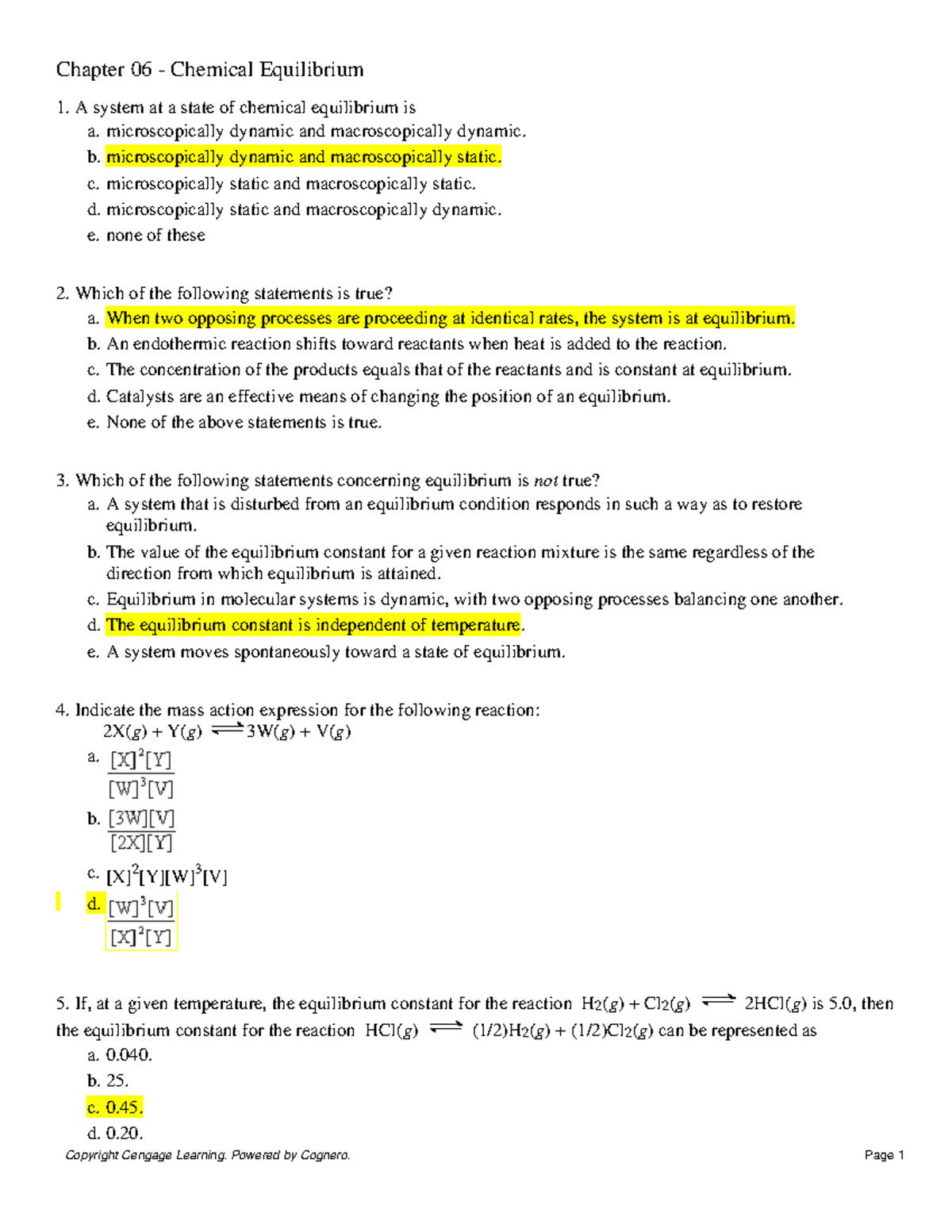 Chapter 06 Chemical Equilibrium - A system at a state of chemical ...