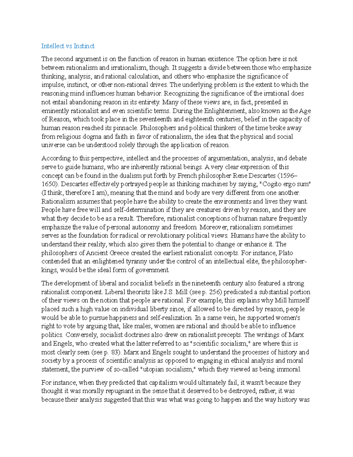 Intellect vs Instinct - The option here is not between rationalism and ...