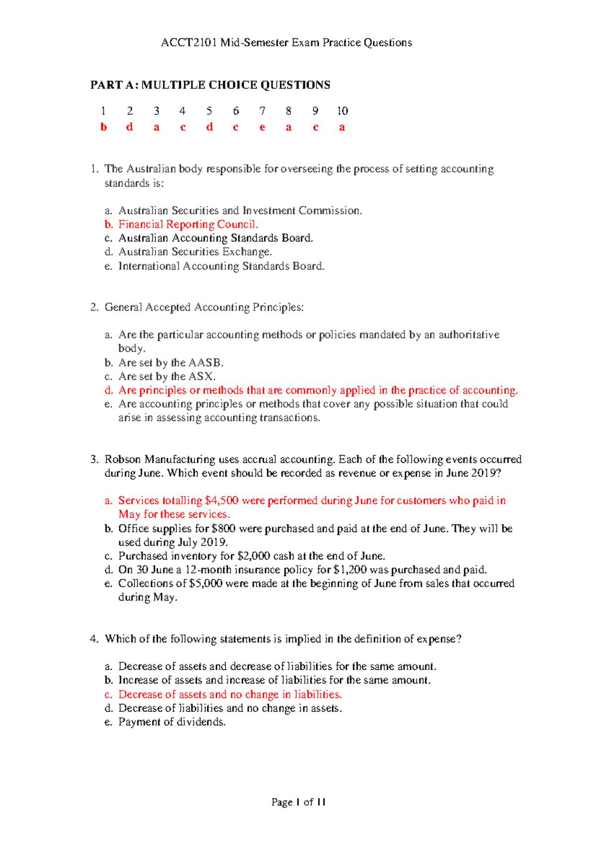 Sample/practice exam 31 August 2019, answers - PART A: MULTIPLE CHOICE ...
