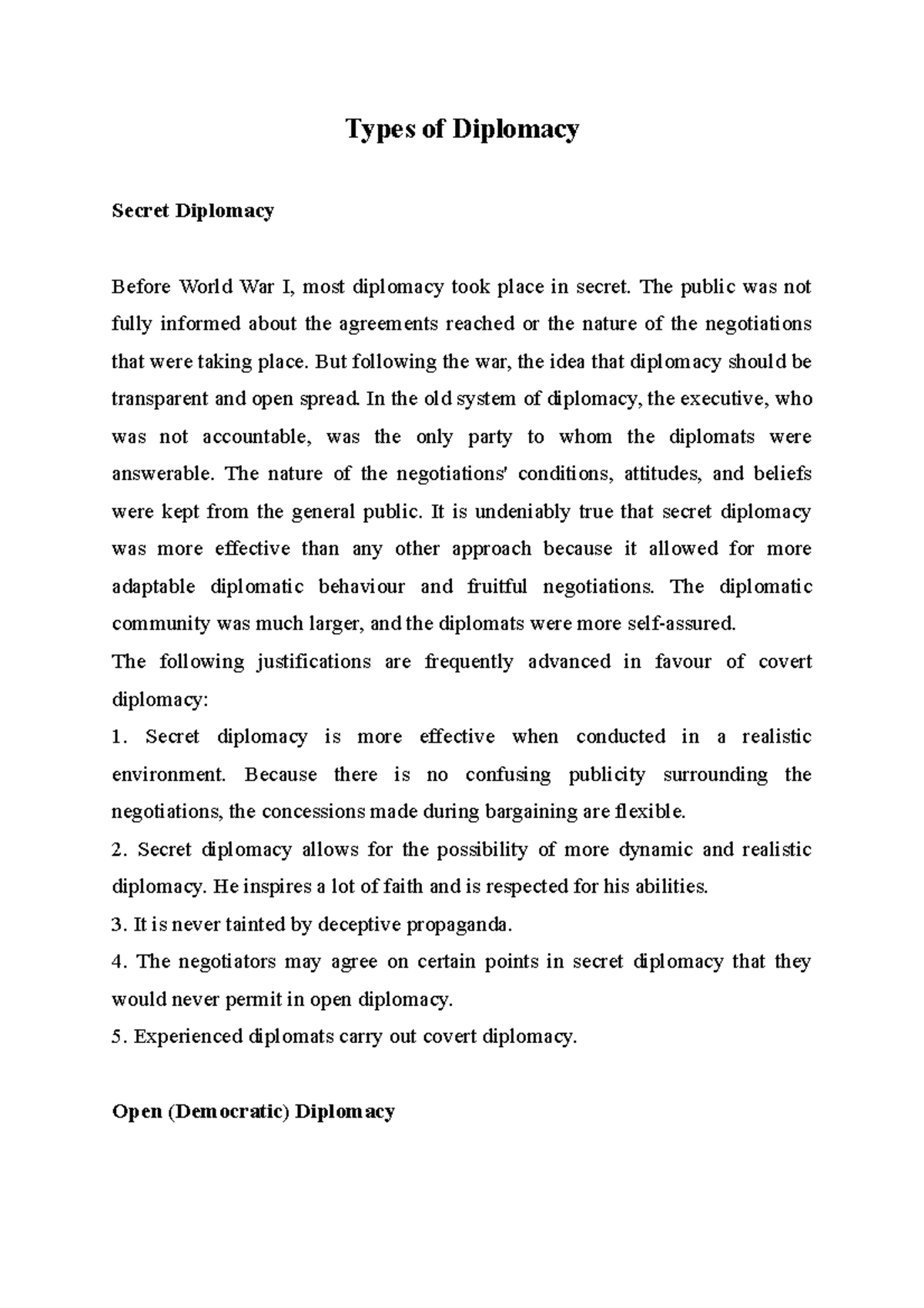 Types of Diplomacy - Types of Diplomacy Secret Diplomacy Before World ...