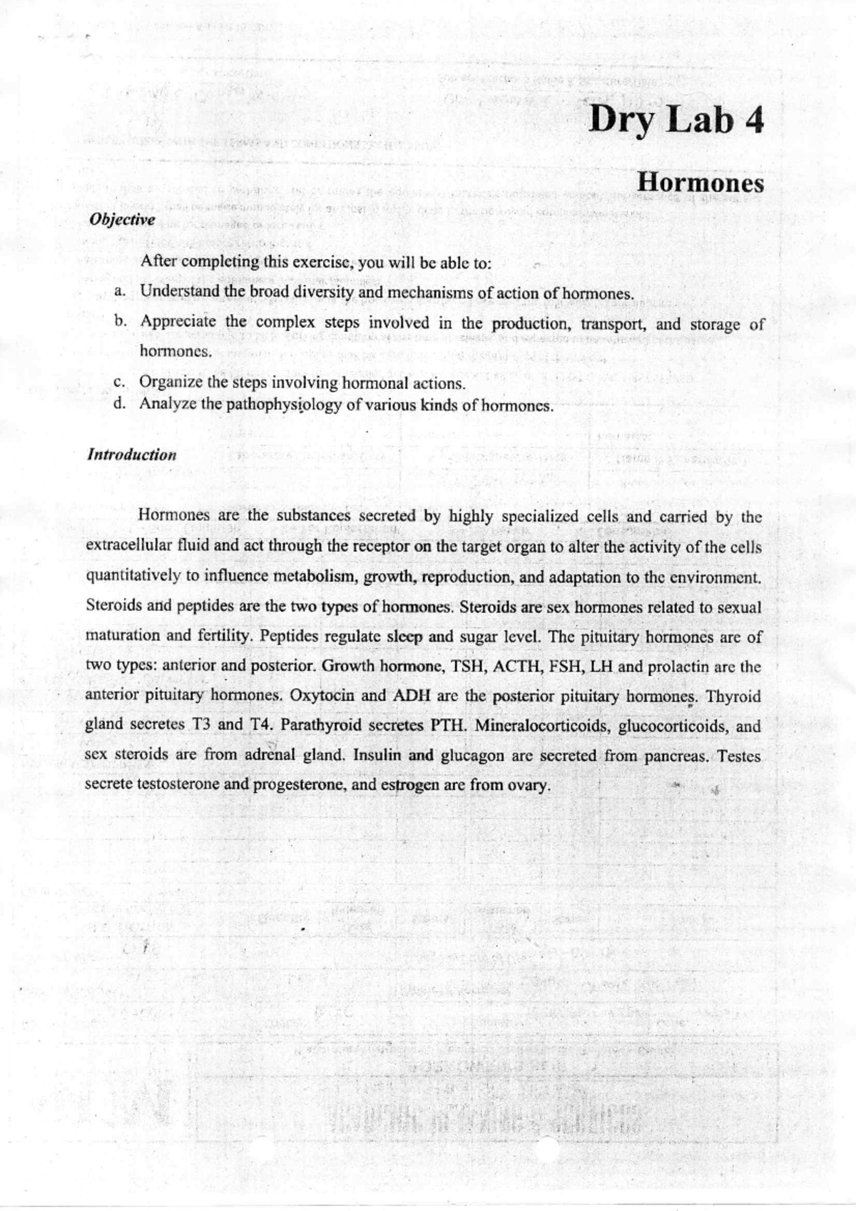 Dry lab 4 hormones - science laboratory coursework - General Education ...