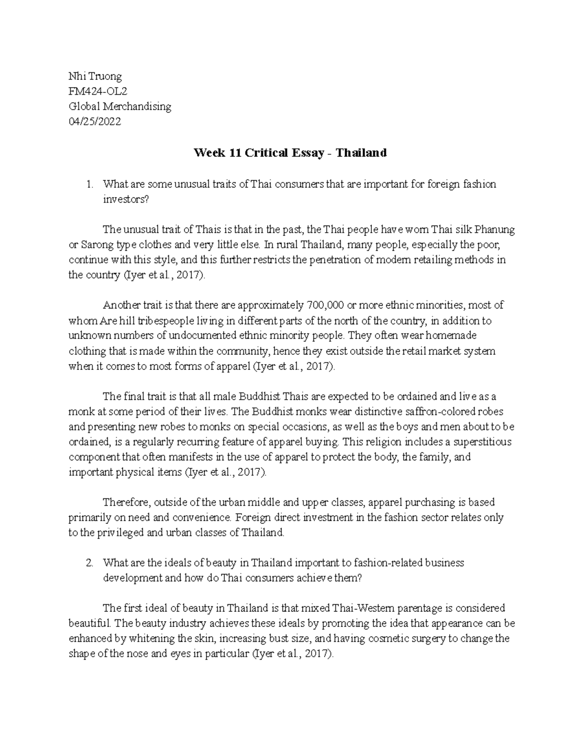 Fm424 thailand essay - 100 score - Nhi Truong FM424-OL Global ...