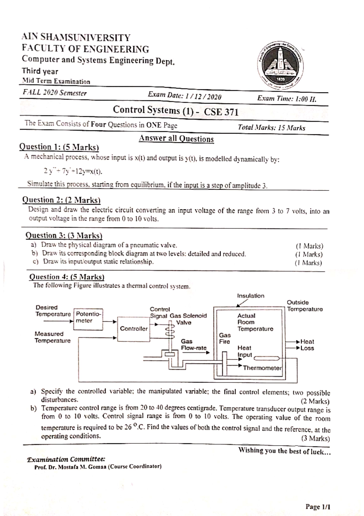Midterm Exam for the course - Control - Studocu