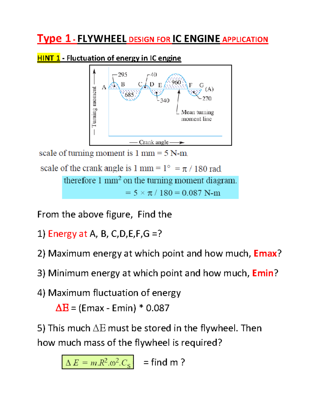 Flywheel Problmes Hints - Type 1 - FLYWHEEL DESIGN FOR IC ENGINE ...