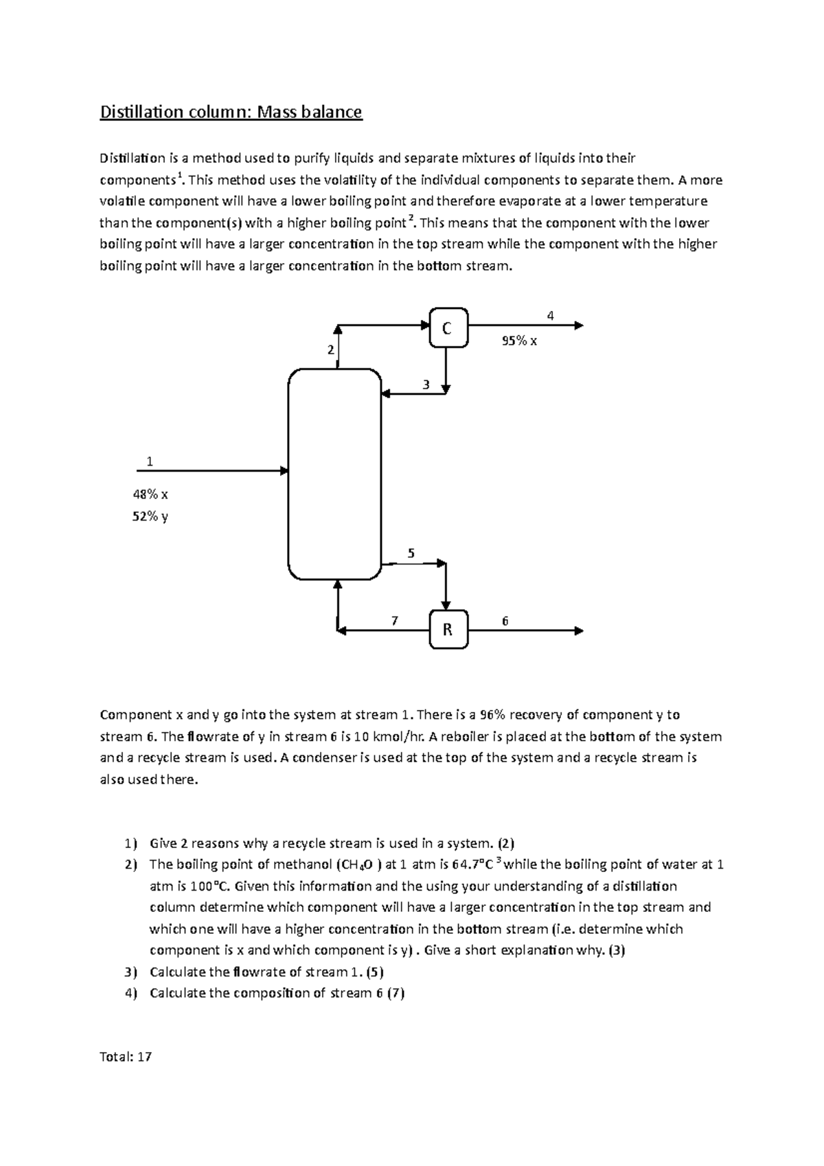 MB Distillation 2 - This document contains material balance questions ...