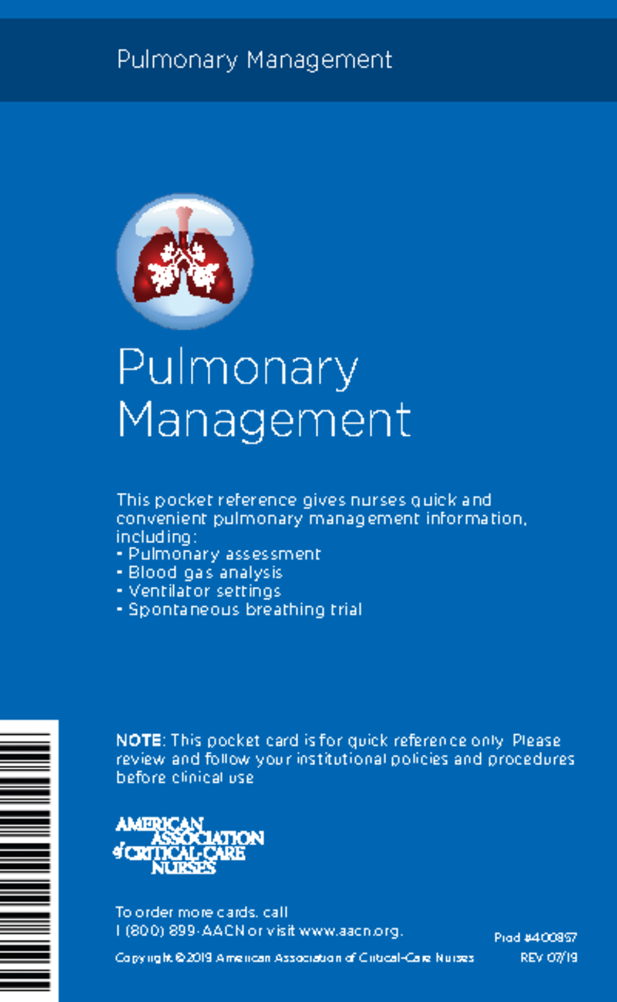 Pulmonary Management Pocket Reference Card pdf - Pulmonary Management ...