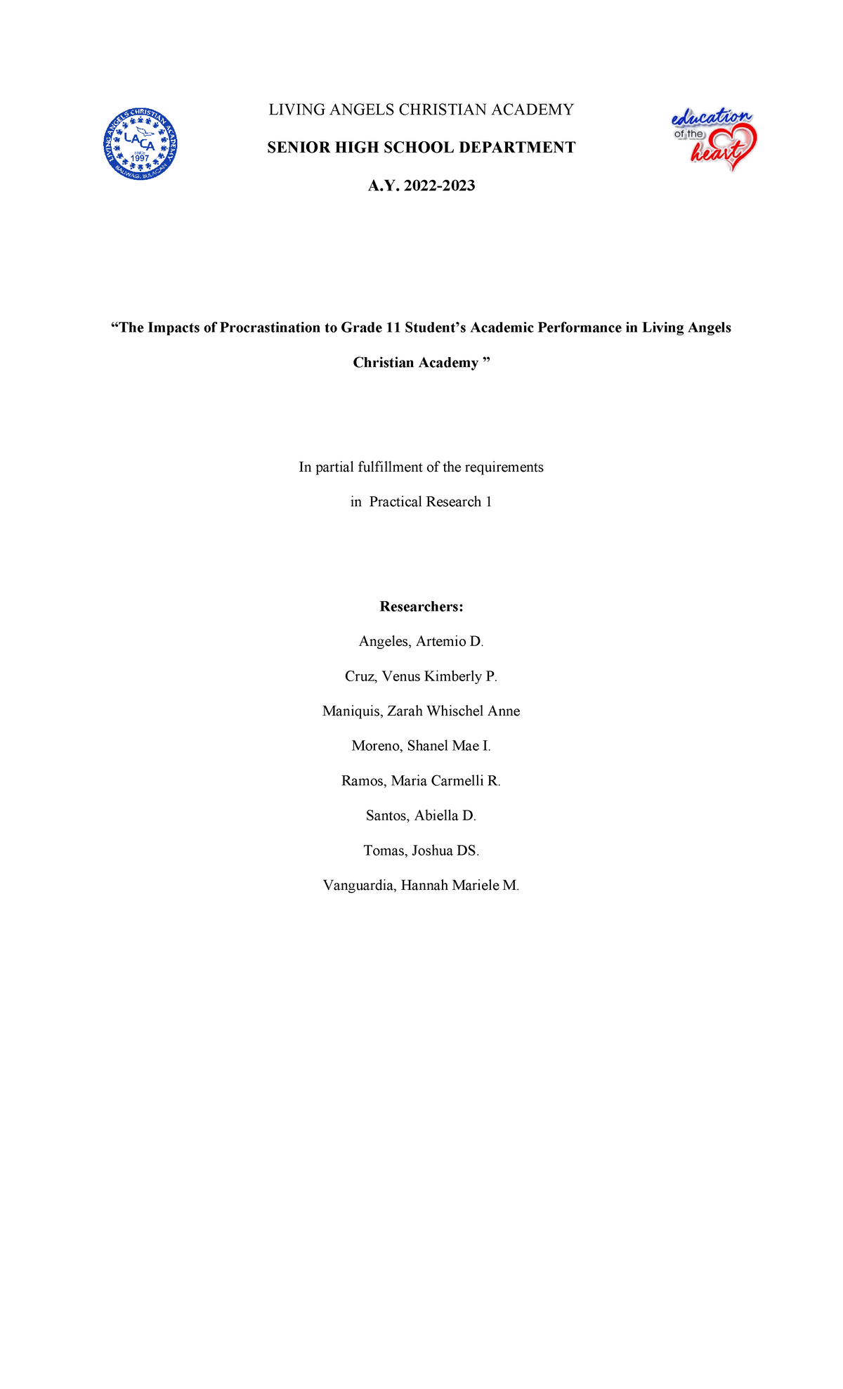 PR1 Research-paper template - LIVING ANGELS CHRISTIAN ACADEMY SENIOR ...