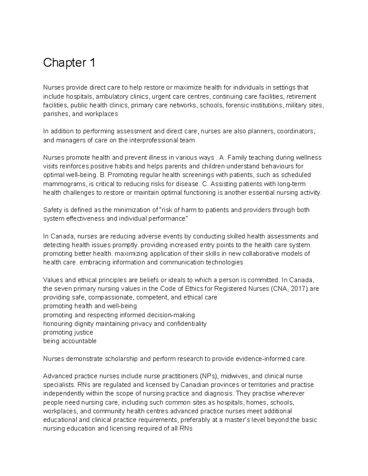 NURS 125 Reading - Summary Health Assessment in Nursing - Chapter 1 ...