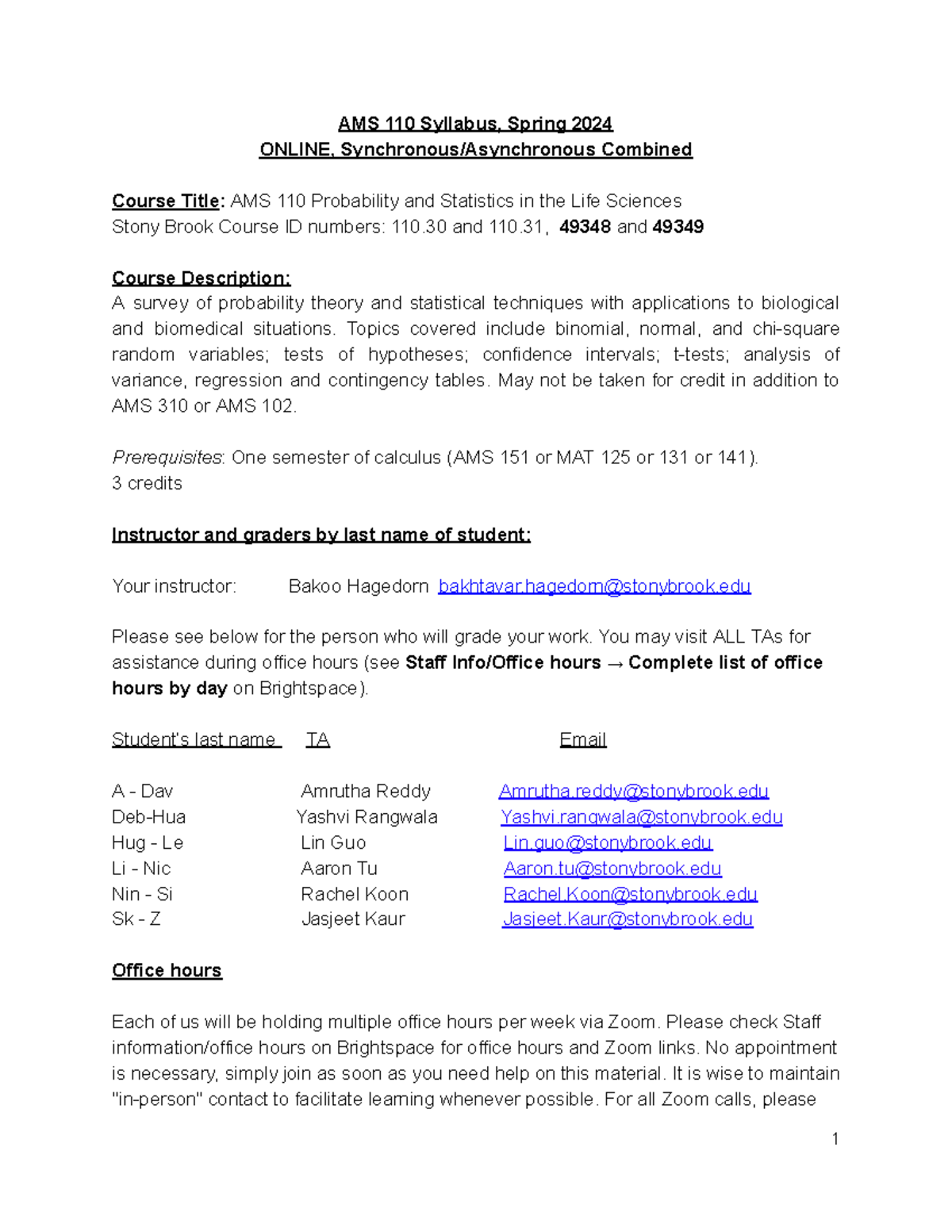 AMS 110 Syllabus Spring - AMS 110 Syllabus, Spring 2024 ONLINE ...