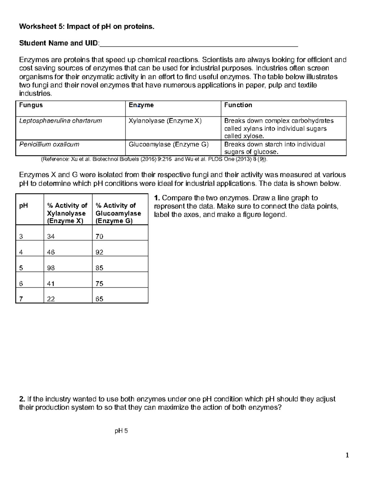 3-Worksheet 5 Impact of p H on biomolecules F'22 - 1 Worksheet 5 ...