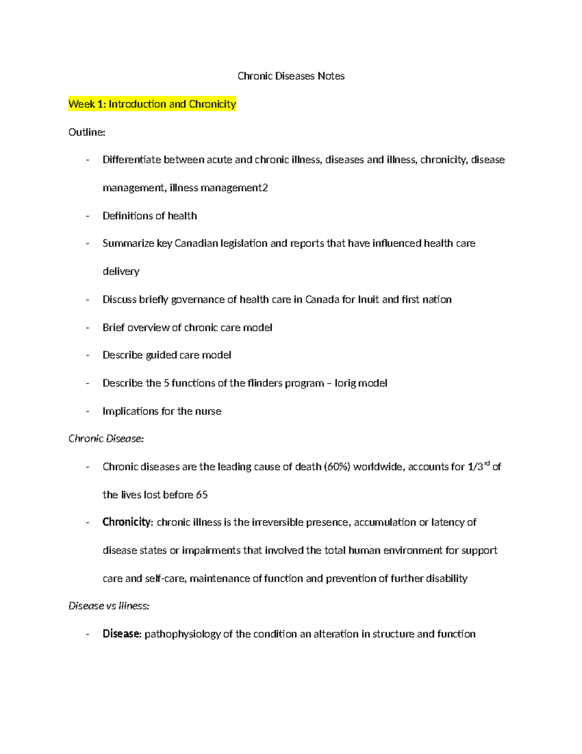 Chronic diseases - prior to midterm - Chronic Diseases Notes Week 1 ...