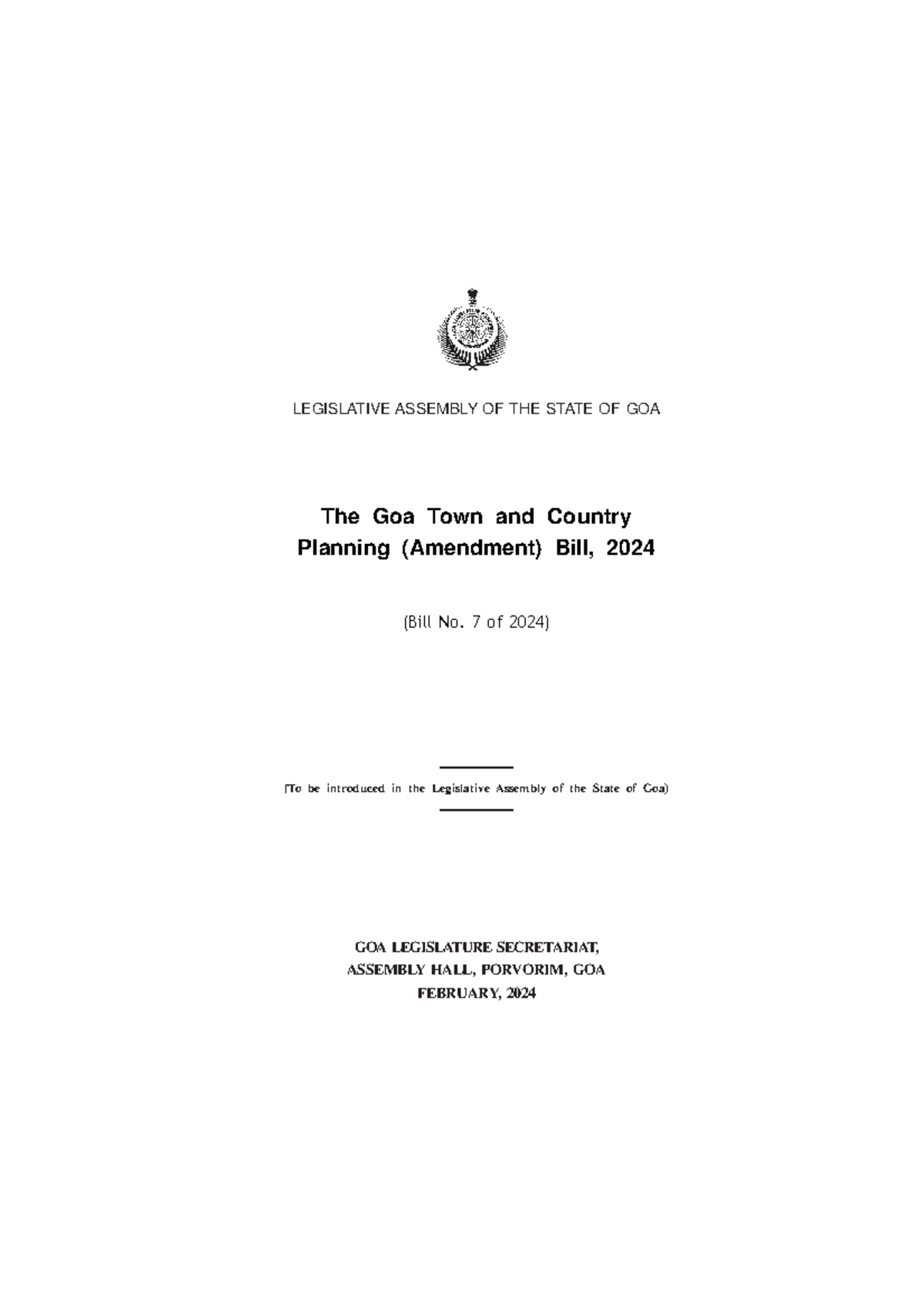 The Goa Town and Country Amendment Bill 2024 - LEGISLATIVE ASSEMBLY OF ...