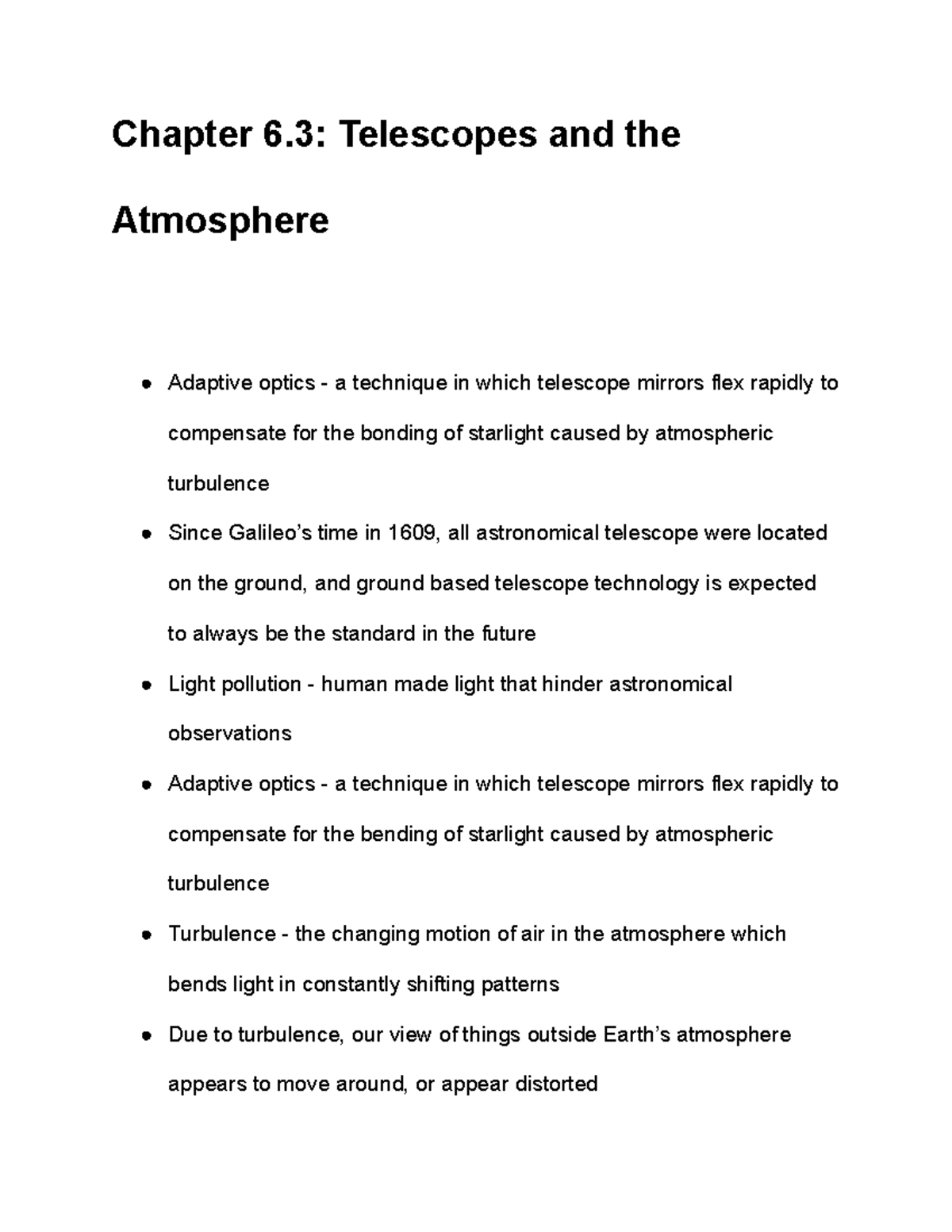 Chapter 6.3 Notes - Chapter 6: Telescopes and the Atmosphere Adaptive ...