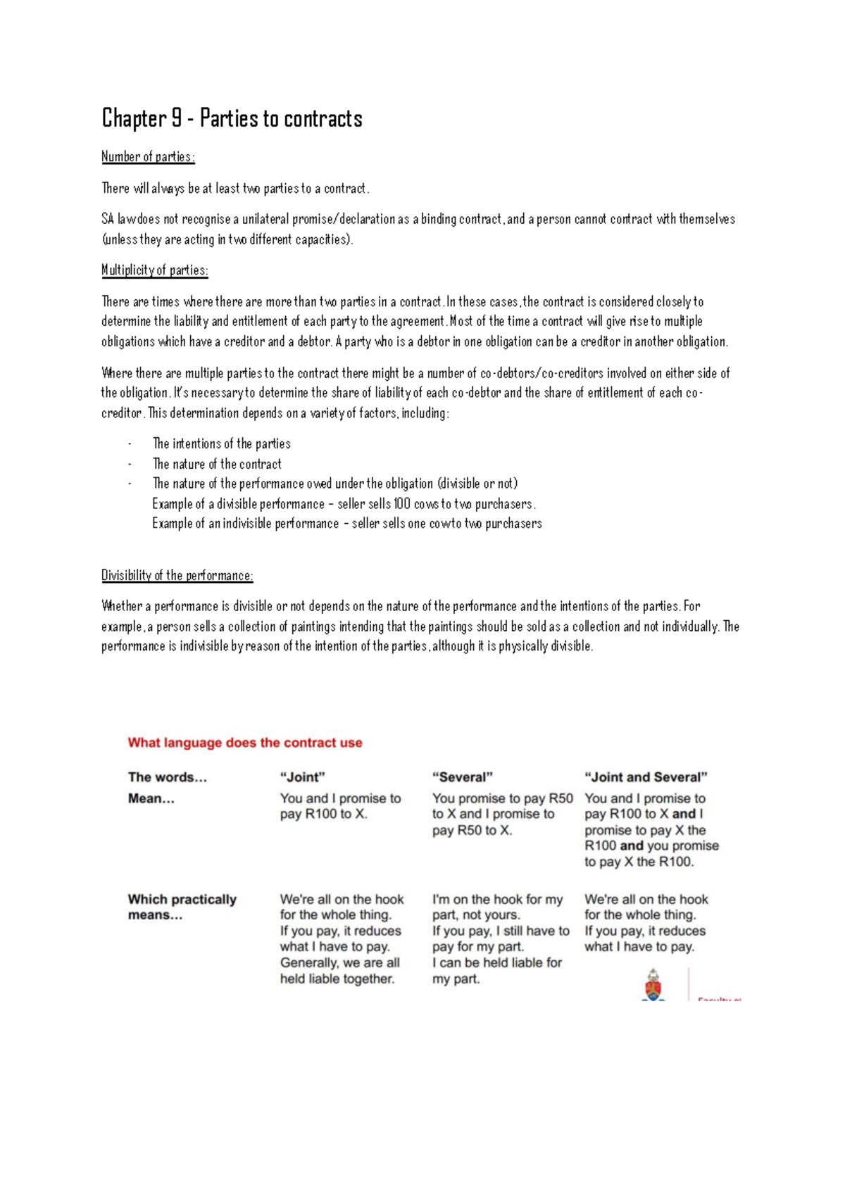 Chapter 9 - Parties to contracts - Chapter 9 - Parties to contracts Number of parties: There ...