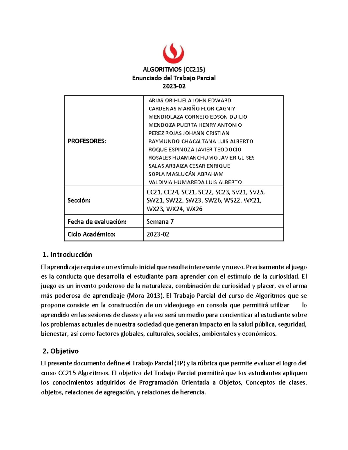CC215 Enunciado Trabajo Parcial 2023-02 - ALGORITMOS (CC215) Enunciado ...