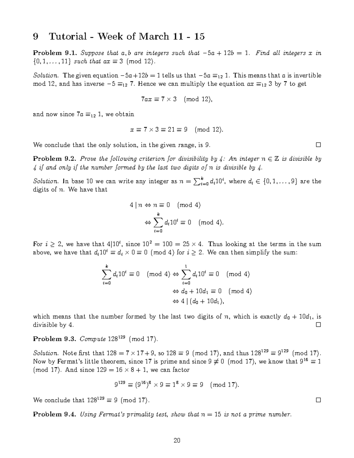 Solutions 9 - tutorial solution 9 - 9 Tutorial - Week of March 11 - 15 Problem 9. Suppose that a ...