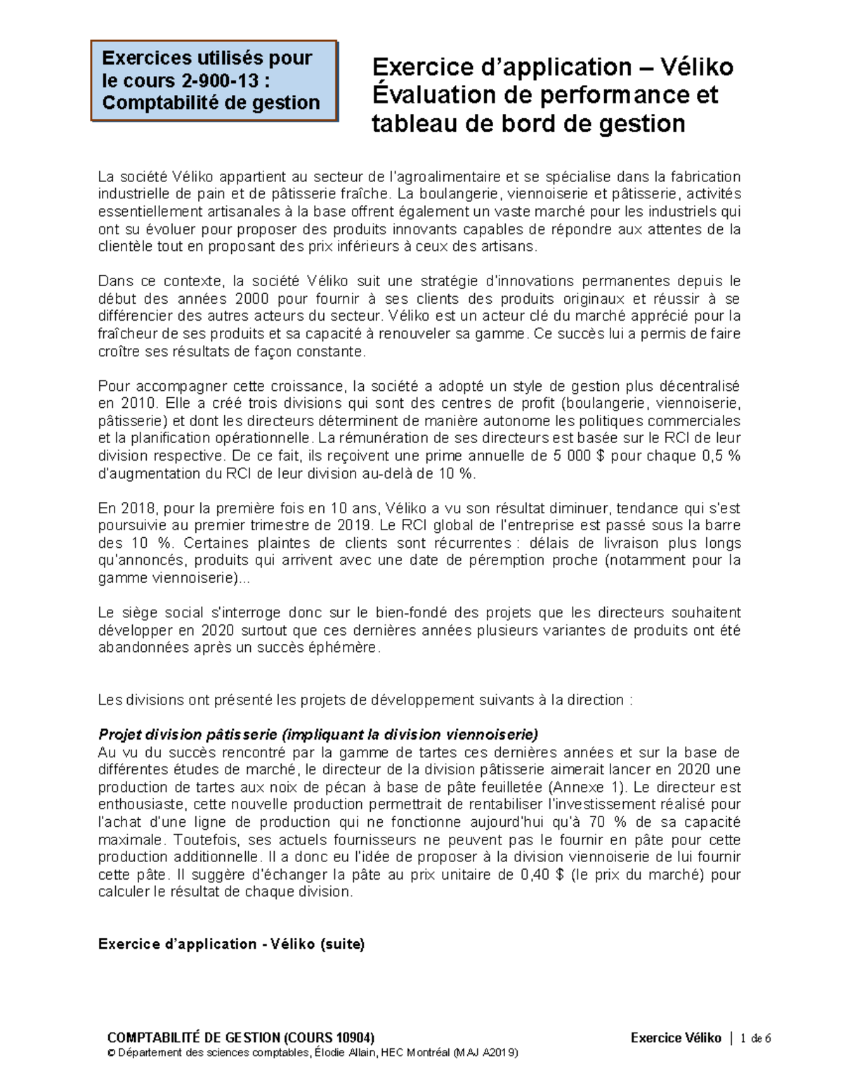 S11 Cas Véliko TBG - Énoncé H2022 - Exercice d’application – Véliko ...