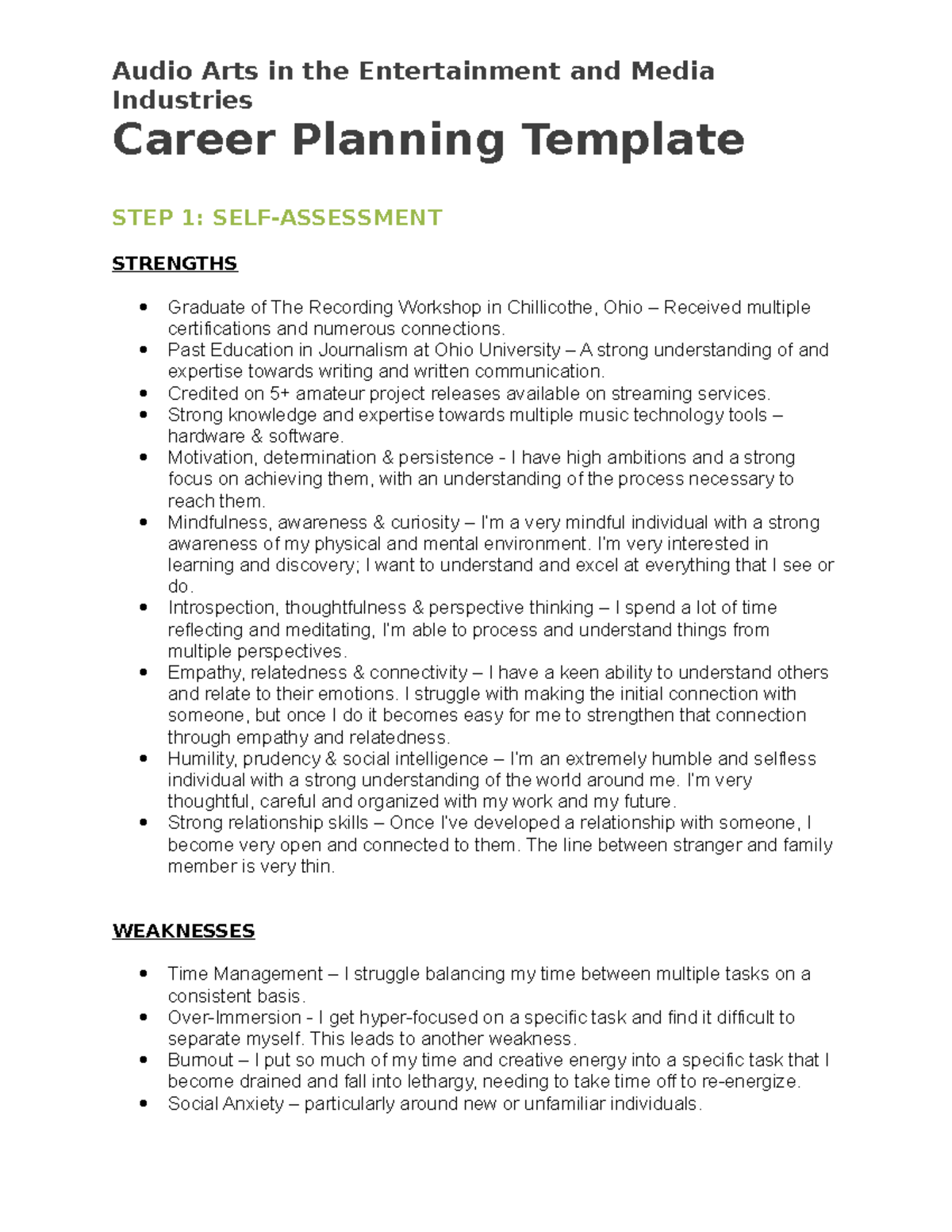 my Career Planning Worksheet - Industries Career Planning Template STEP ...