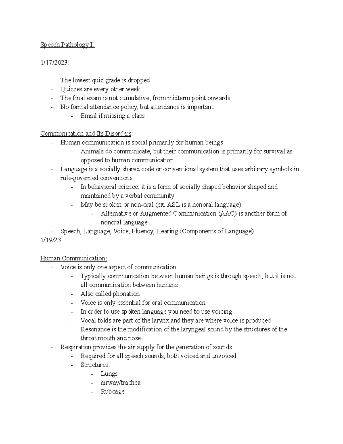 Speech 93 Notes - Speech Pathology I: 1/17/2023: The lowest quiz grade ...