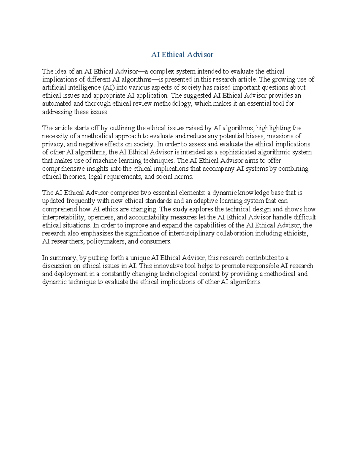 AI Ethical Advisor - AI Ethical Advisor The idea of an AI Ethical ...