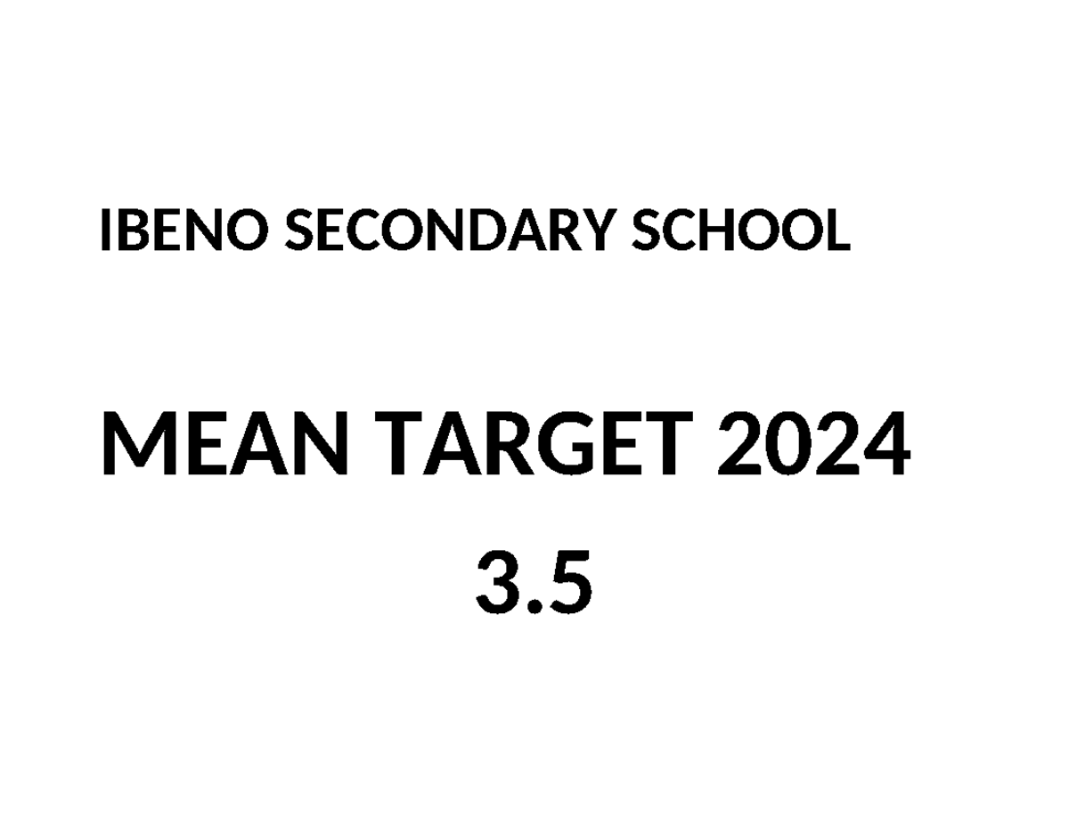 Ibeno Secondary School - Education - IBENO SECONDARY SCHOOL MEAN TARGET ...