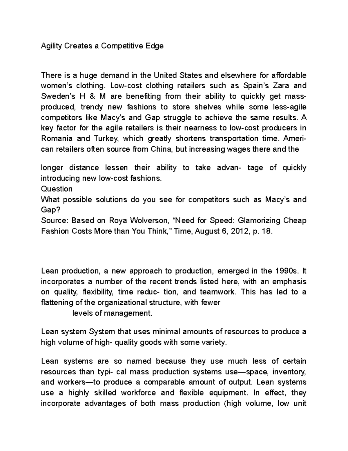 Agility Creates a Competitive Edge - Low-cost clothing retailers such ...