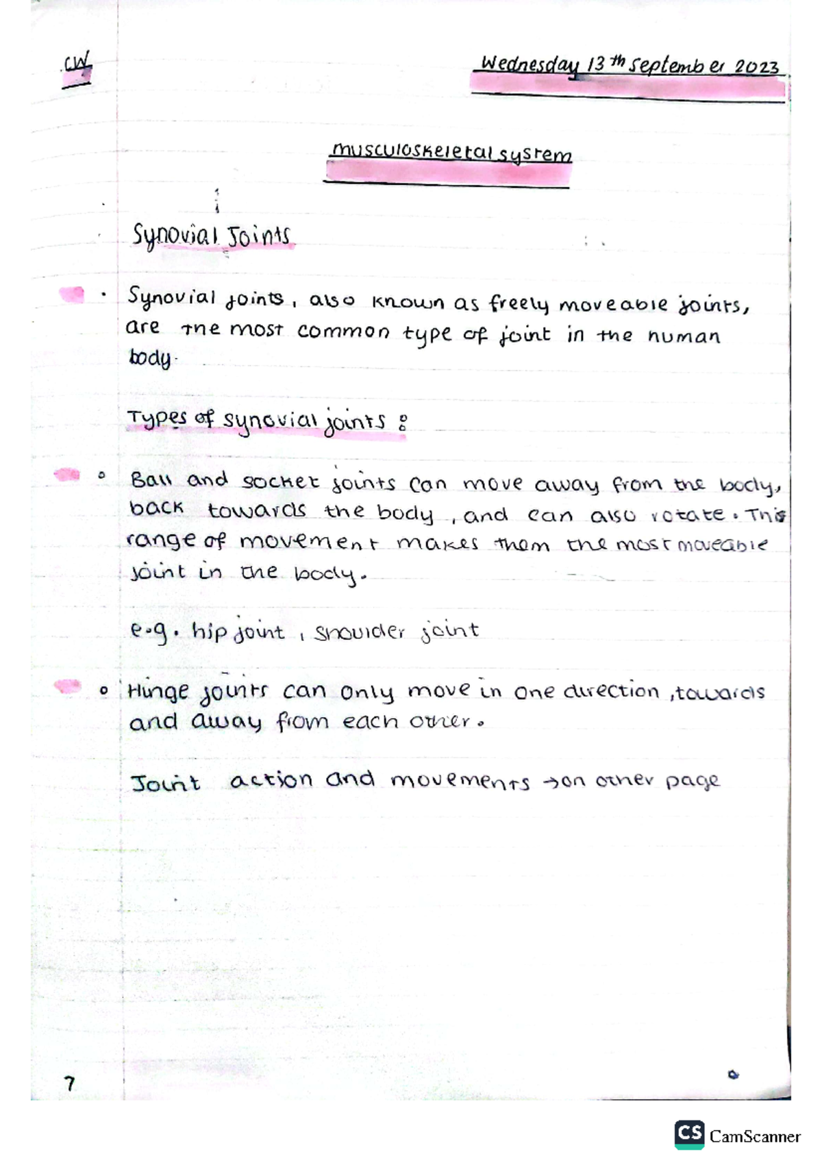 Synovial Joints - CamScanner CamScanner - Studocu