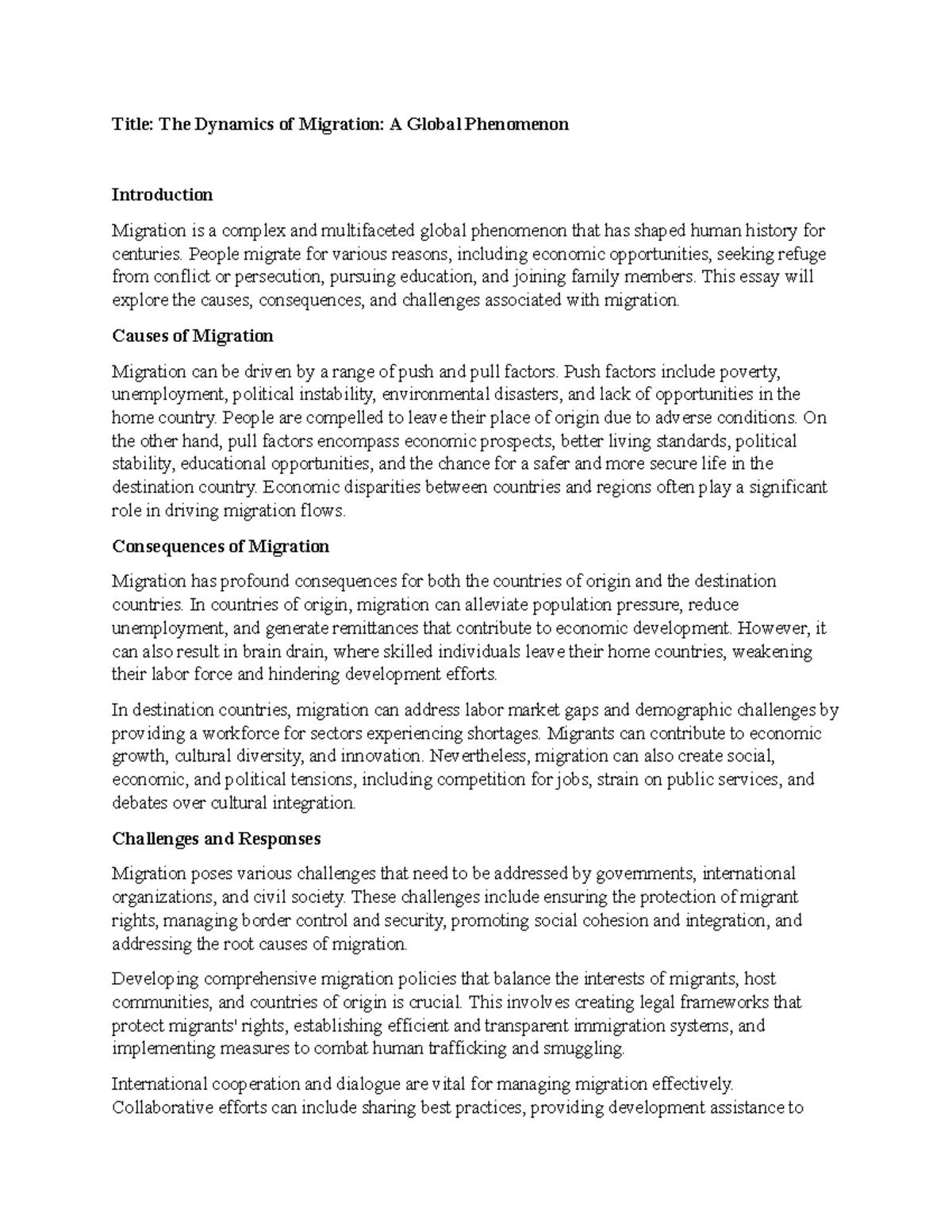 Migration - People migrate for various reasons, including economic opportunities, seeking refuge ...