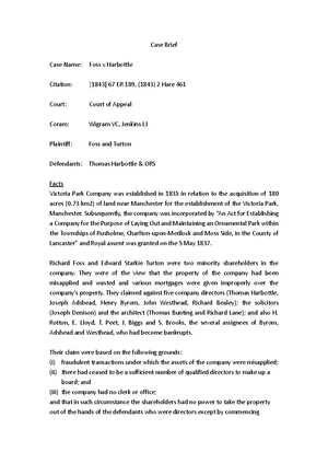 Case Brief - Royal British Bank v Turquand (1856) 6 E&B 327 - Case ...