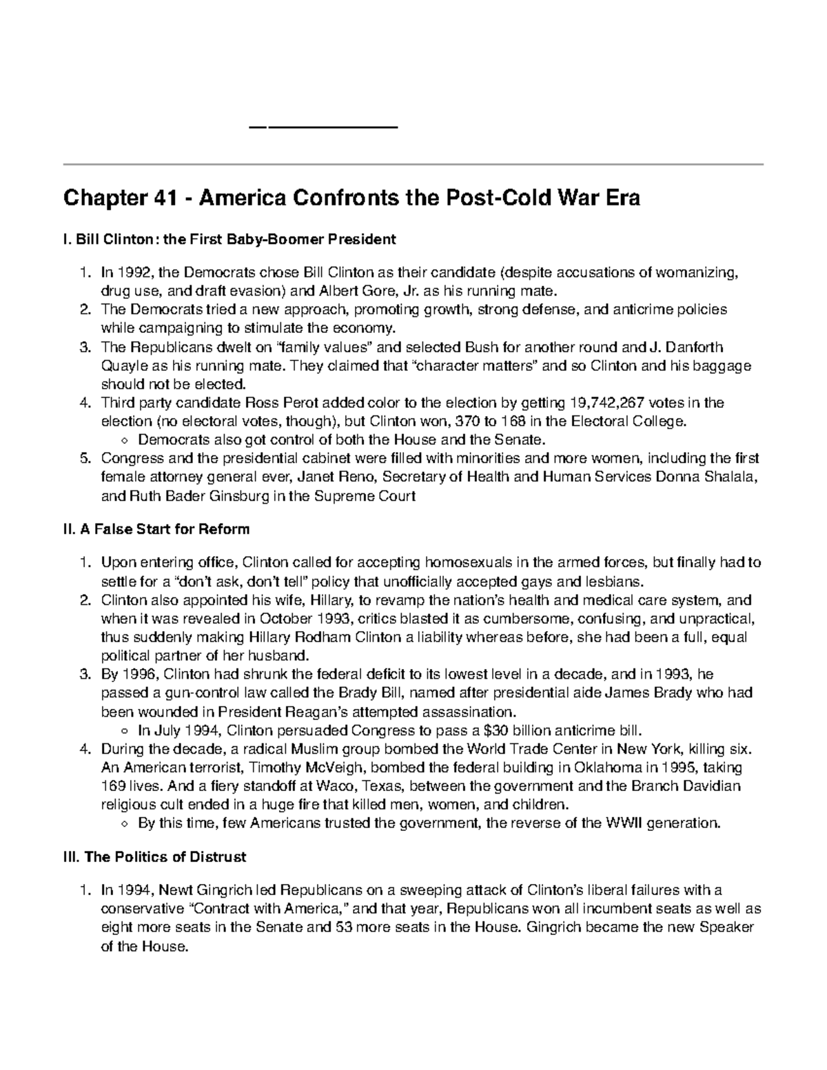 Chapter 41 - America Confronts the Post-Cold War Era - Bill Clinton ...