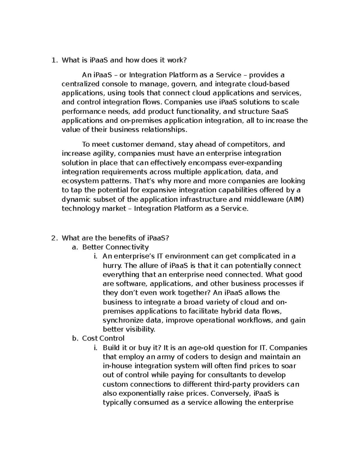 Assignment 4(Sys Integ) - What is iPaaS and how does it work? An iPaaS ...