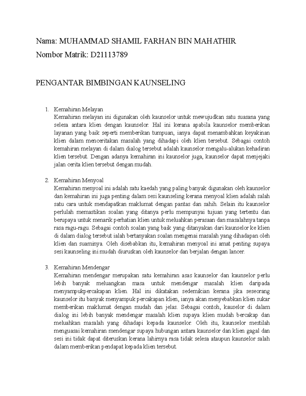 Pengantar Bimbingan Kaunseling ( Muhammad Shamil Farhan BIN Mahathir ...