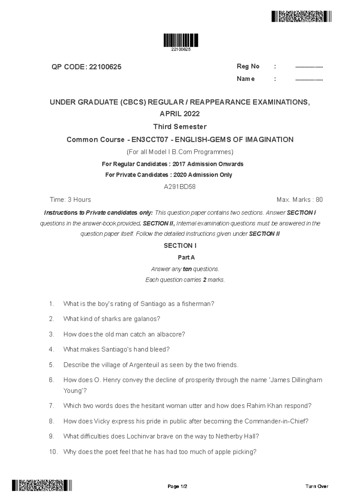 Gems of imagination - QP CODE: 22100625 Reg No : ..................... Name ...