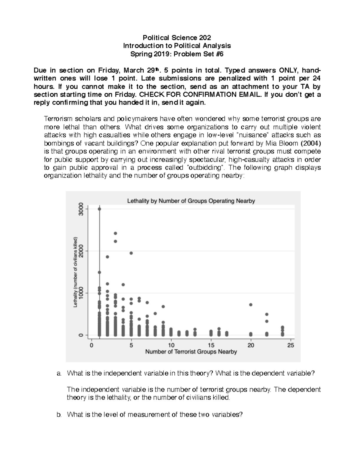 Problem Set 6 - homework #6 - Political Science 202 Introduction to ...