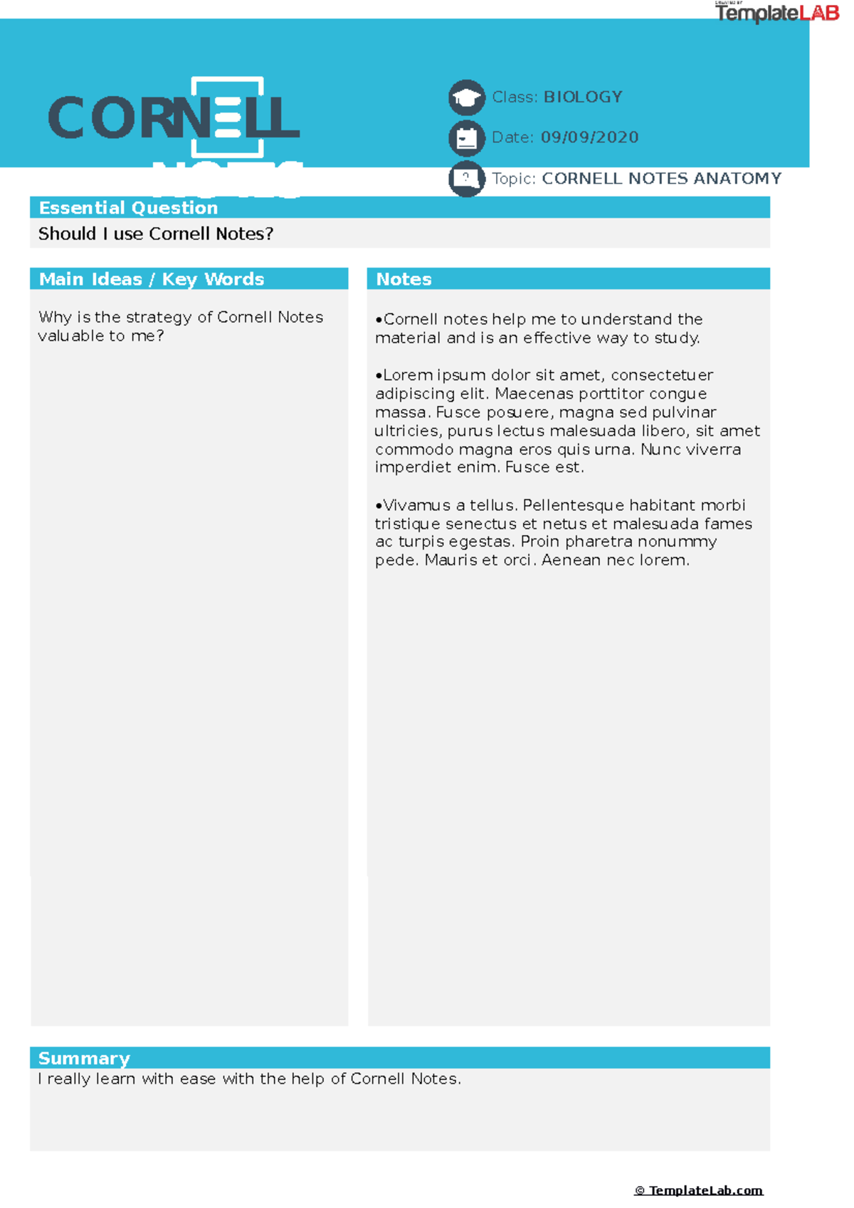 Cornell Notes Template 01 - Template Lab - Essential Question Should I ...
