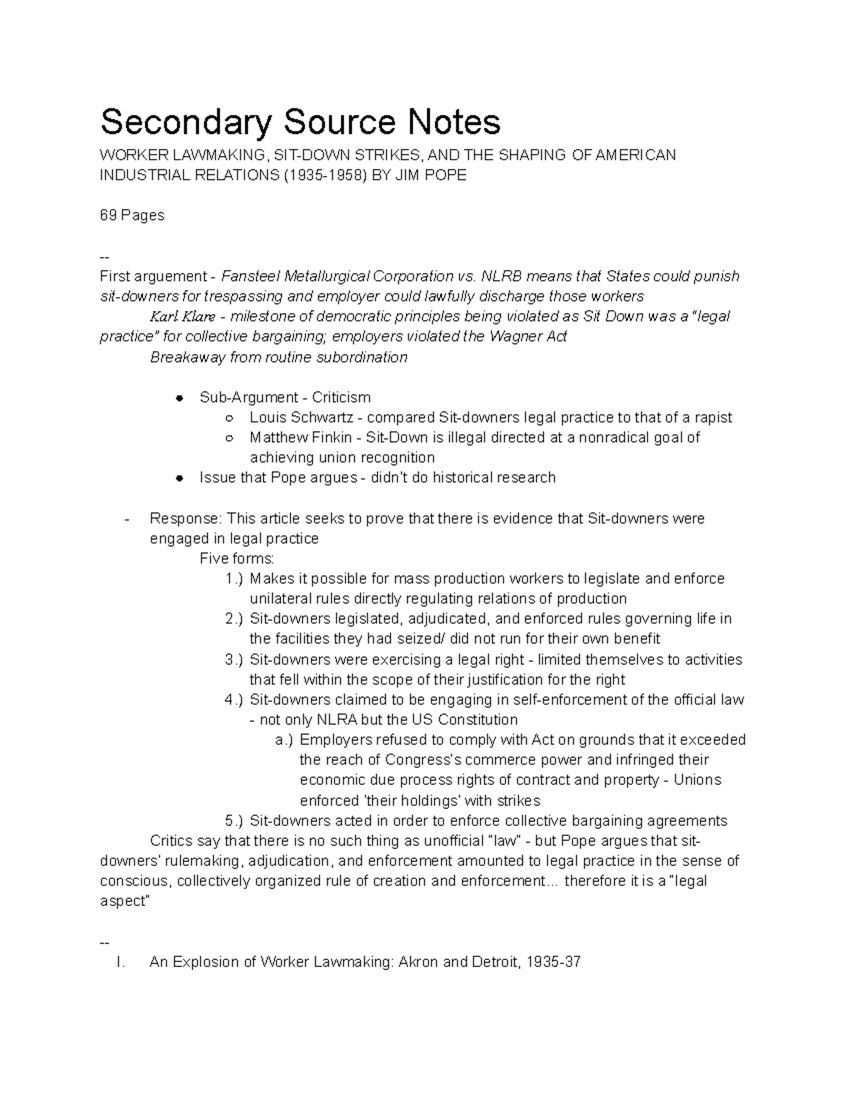 Secondary Source #2 Notes - Secondary Source Notes WORKER LAWMAKING ...