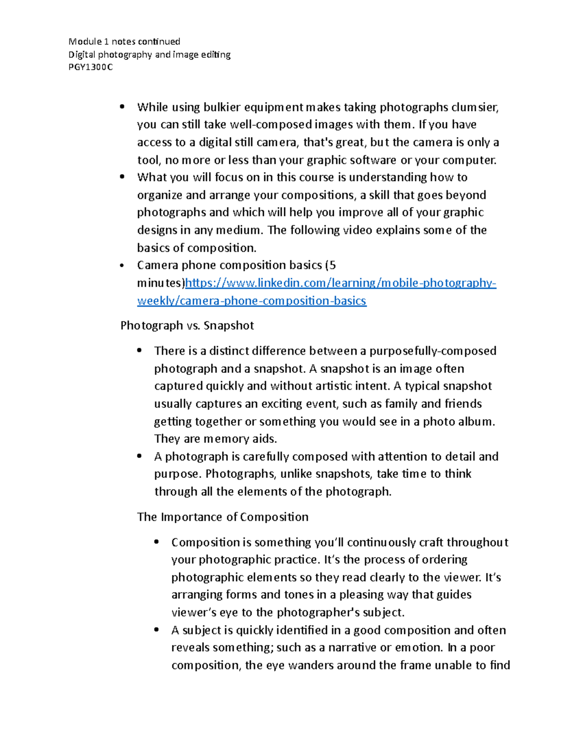Module 01 The Importance of Photography - Module 1 notes continued ...