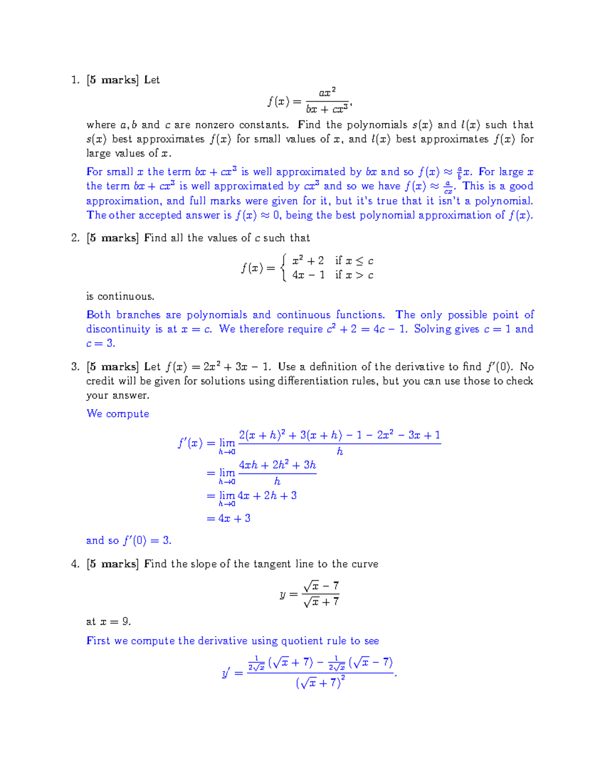 MATH100 PE2 solutions - [5 marks] Let f (x) = ax 2 bx + cx 3 , where a ...
