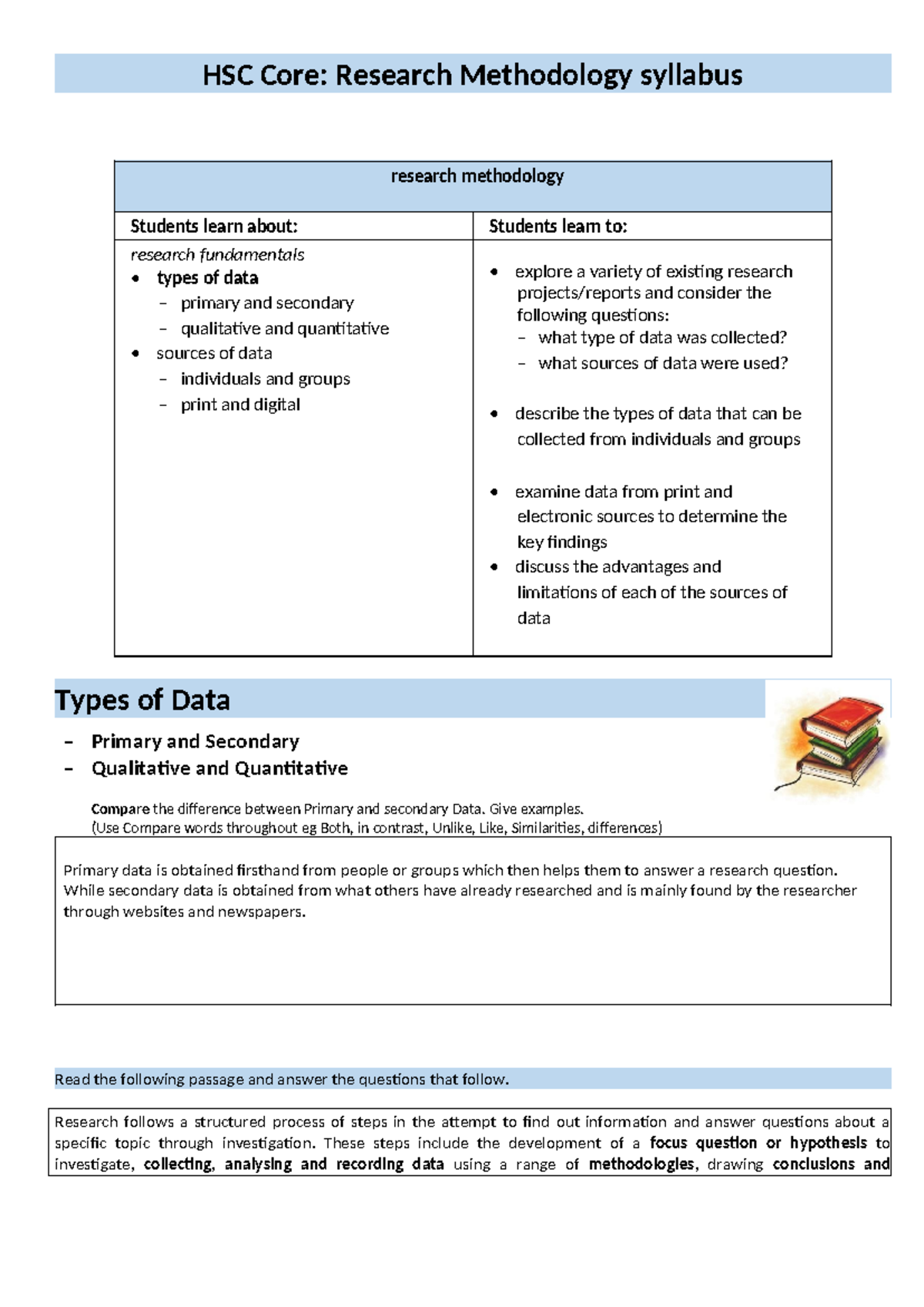 Copy of Types & Sources of data - HSC Core: Research Methodology ...