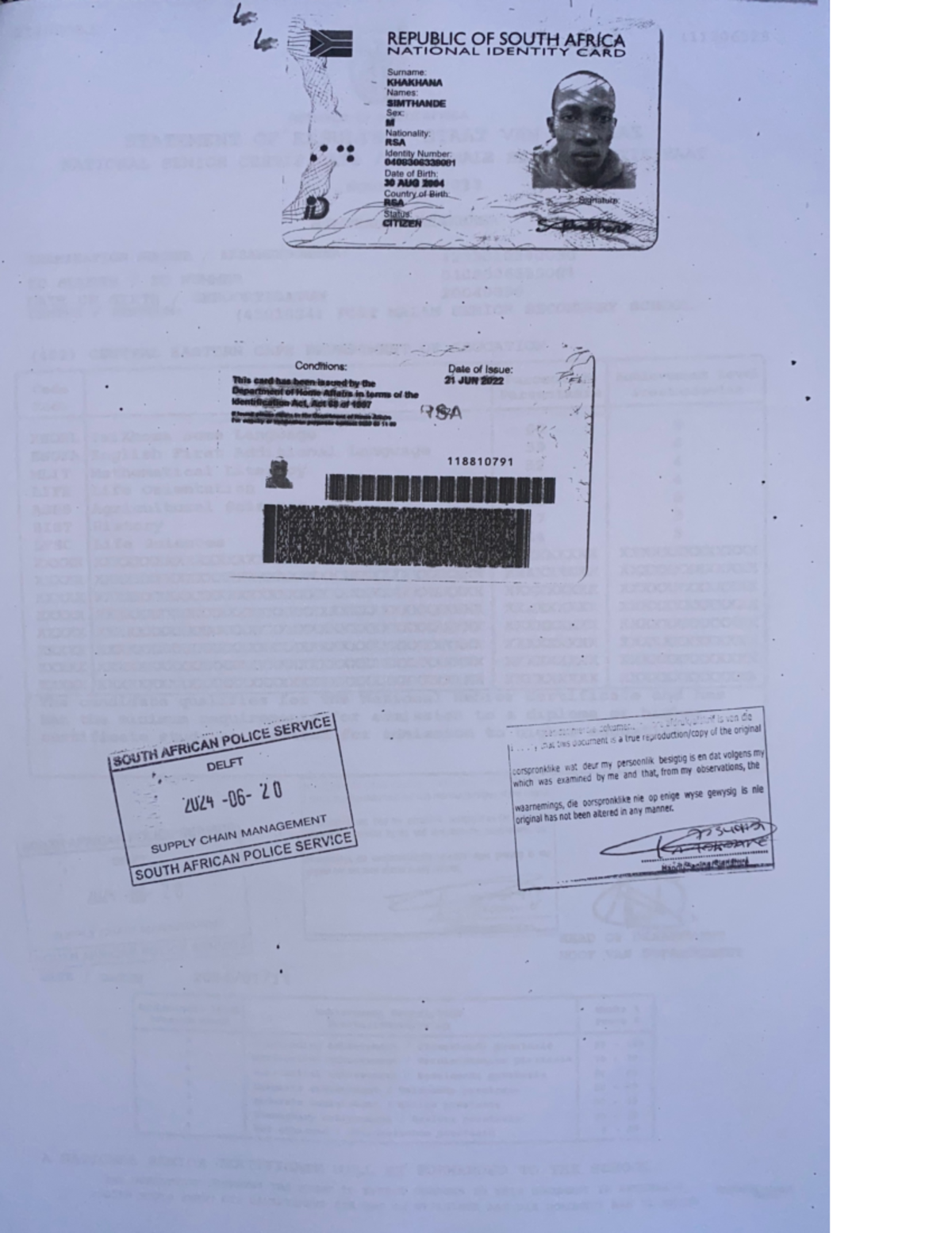 Doc2 - Post metriculant - REPUBLIC OF SOUTH AFRICA NATIONAL IDENTITY ...