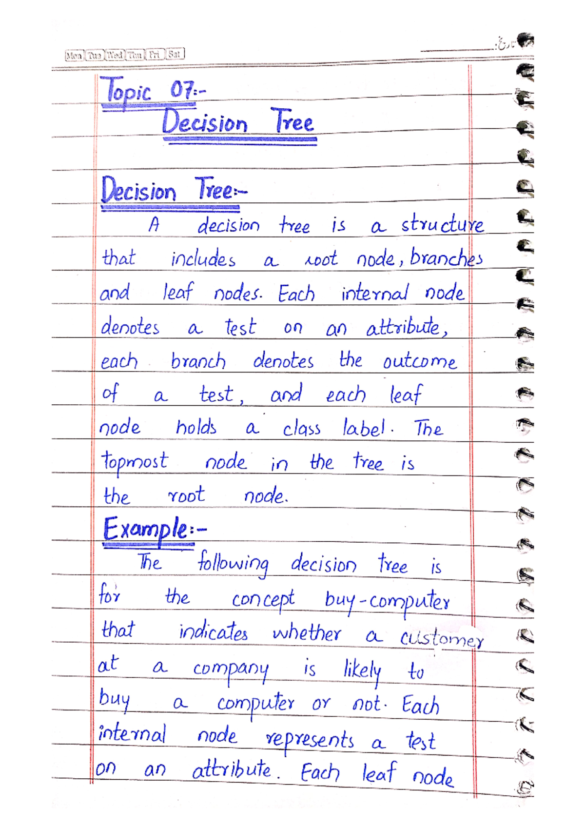 Ch 7 Decision Tree💙 Lecture Notes Of Data Mining Mon Tue Wed Thu Fri Sat Topic Decision Tree