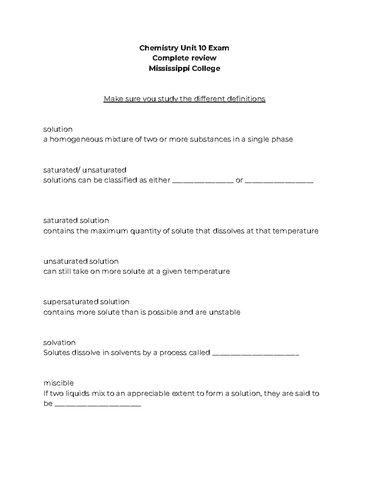 Chemistry unit 10 Exam - The PDF has the whole test review and all you ...