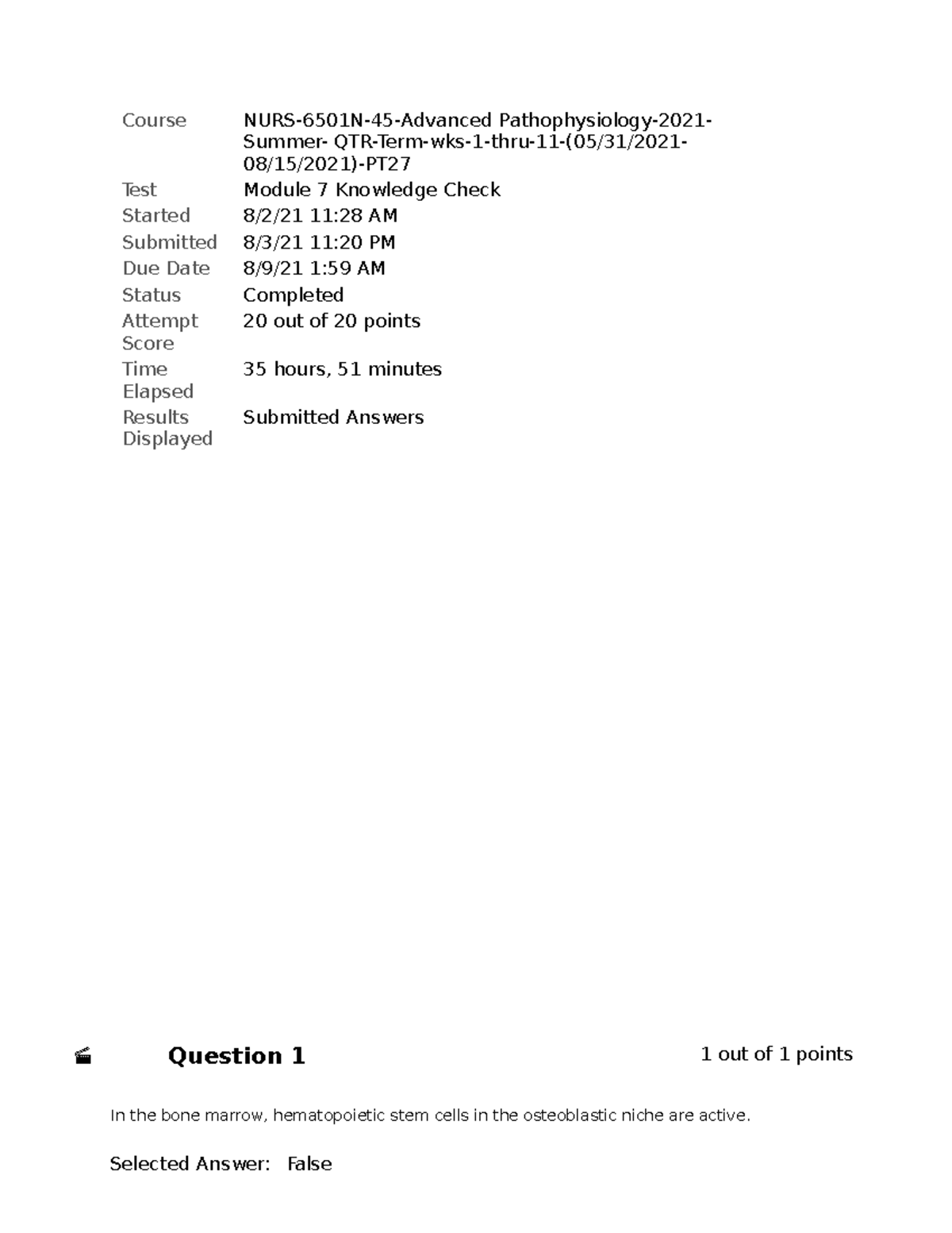 NURS 6501 Module 7 Week 10 Knowledge Check; Womens and Mens Health, Infections, and Hematologic ...
