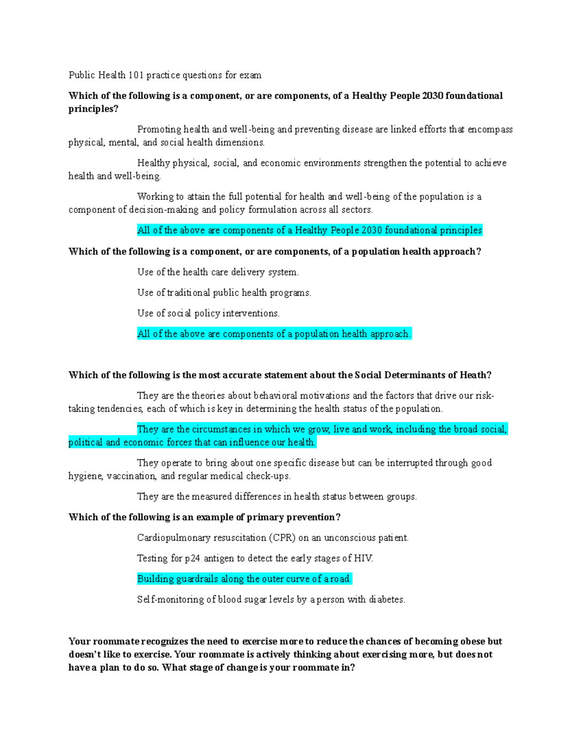 Public Health 101 - Practice questions for exam - Public Health 101 ...