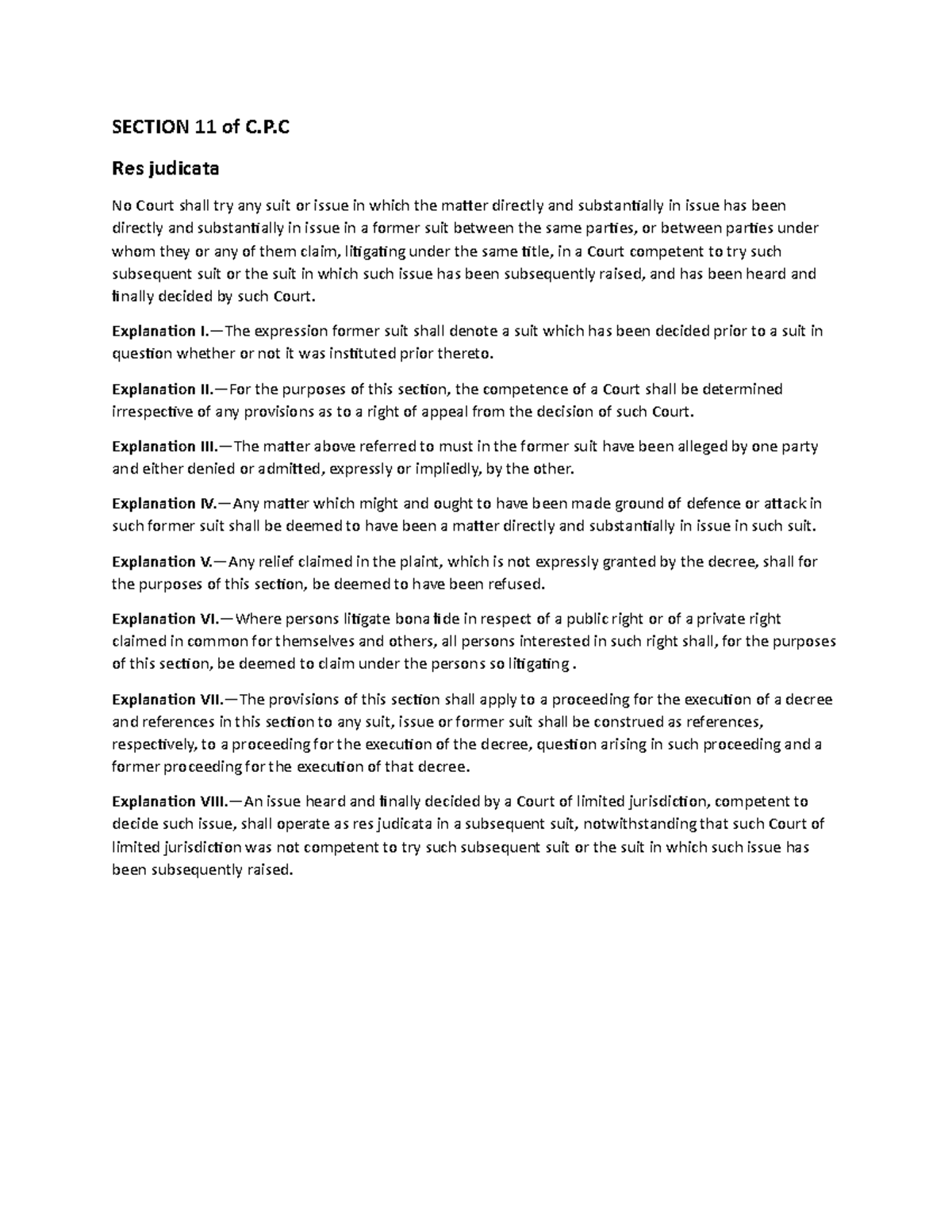 Cpc assignment - SECTION 11 of C.P Res judicata No Court shall try any ...