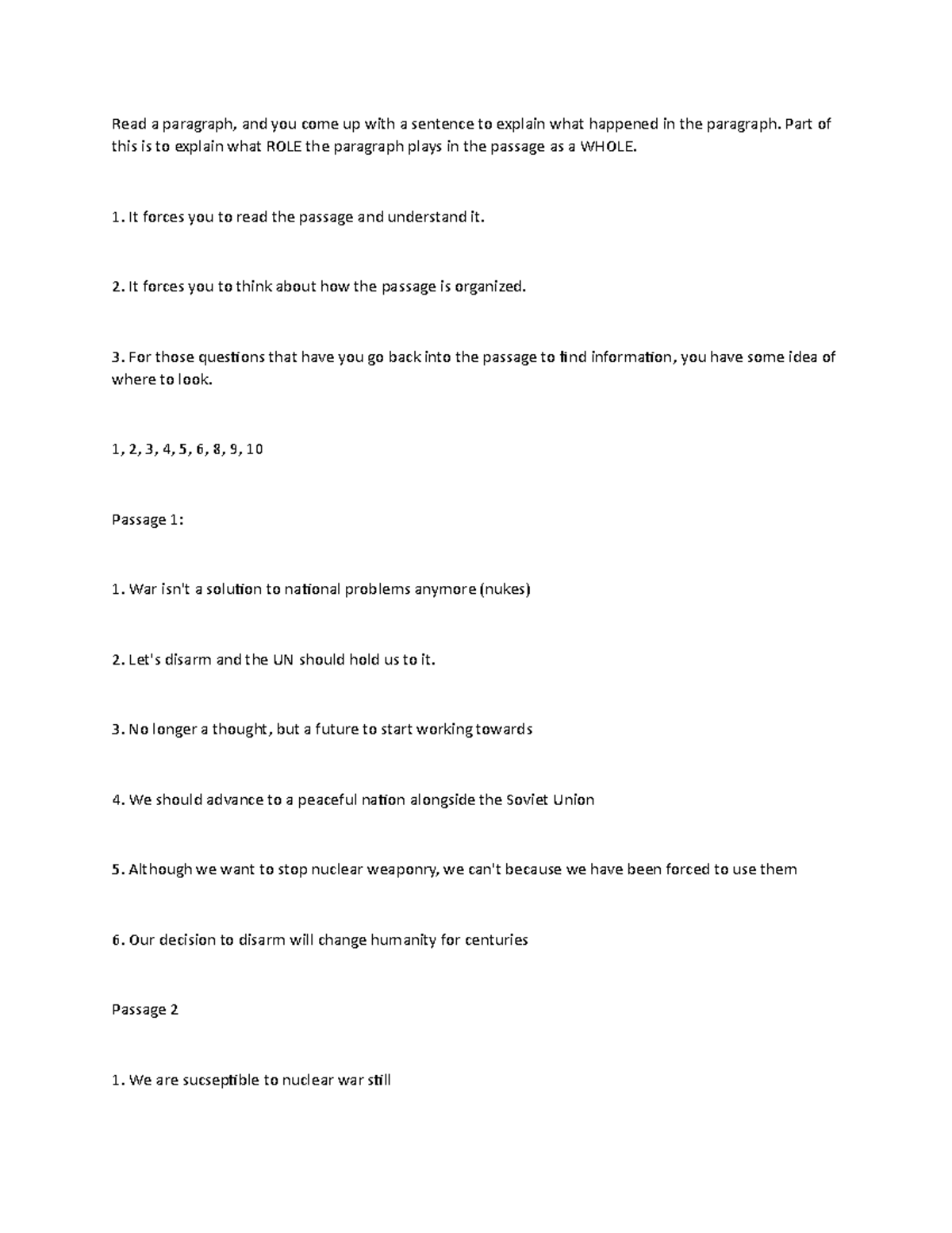 Read a paragraph - Part ofthis is to explain what ROLE the paragraph ...