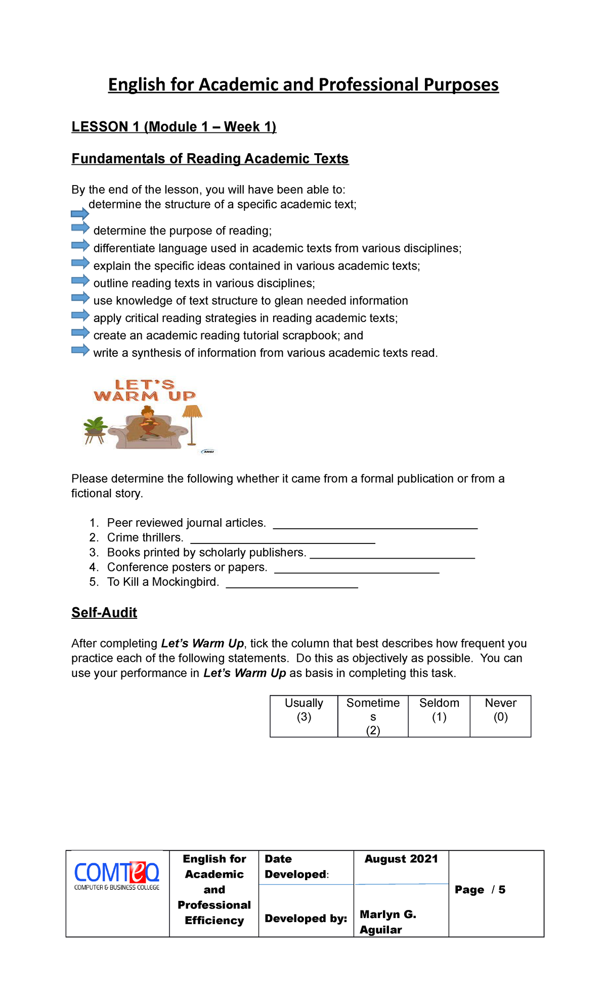 WK1 - Skilfull - English for Academic and Professional Purposes LESSON ...