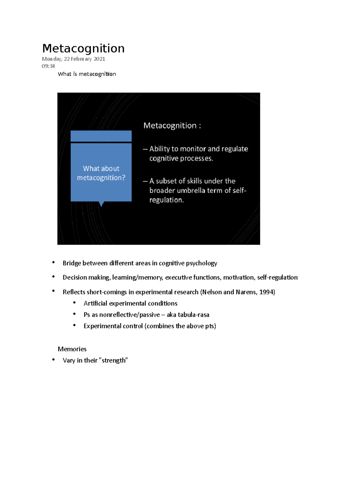 Metacognition - Studocu