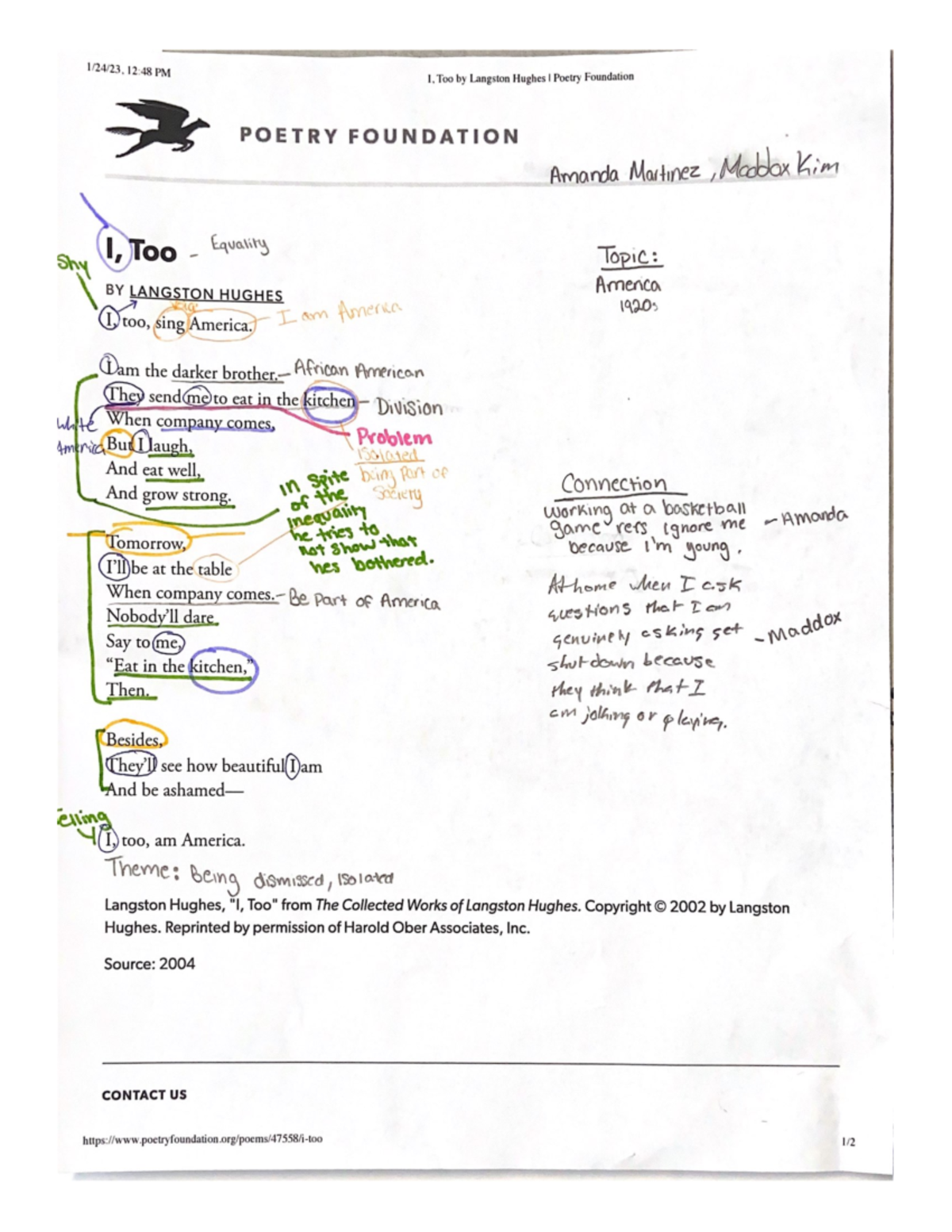 1, Too by Langston Hughes I Poetry Foundation - Studocu